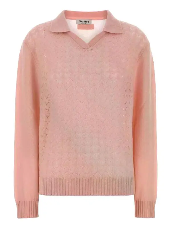 Miu Miu Pointelle Knit Polo Sweater - Pink