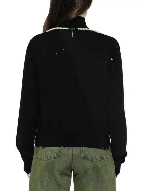 Mihara Yasuhiro Distressed Pearl-embellished High Neck Sweater - Black