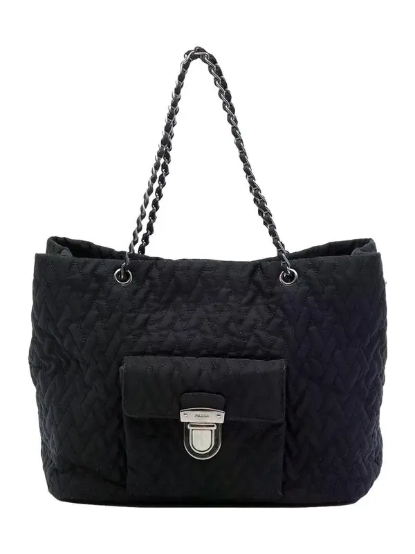 Prada Quilted Tessuto Chain Tote Satchel - Black