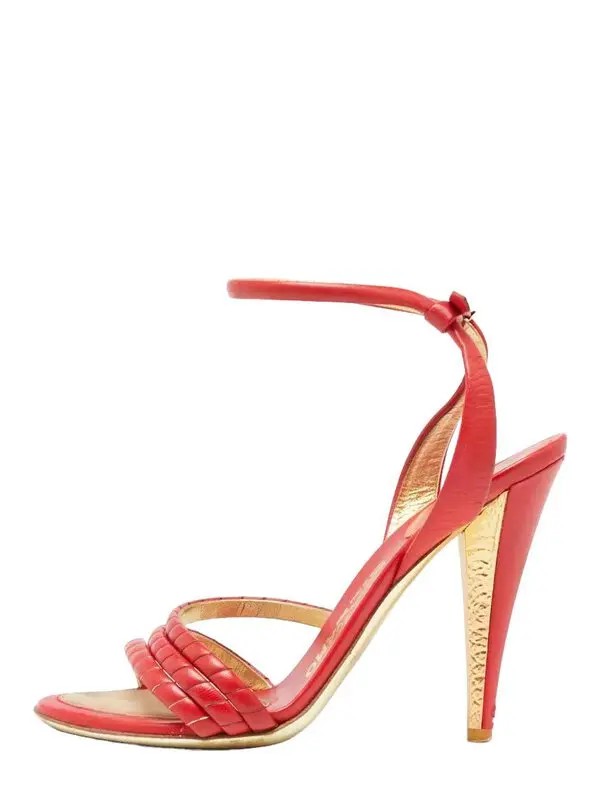 FERRAGAMO Leather Quilted Finish Ankle Strap Sandals - Red