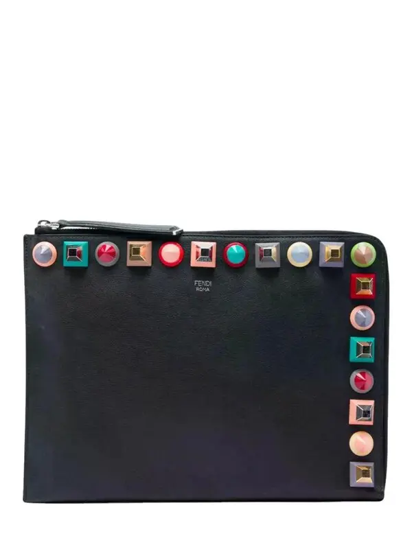 Fendi Studded Leather Clutch Bag - Black