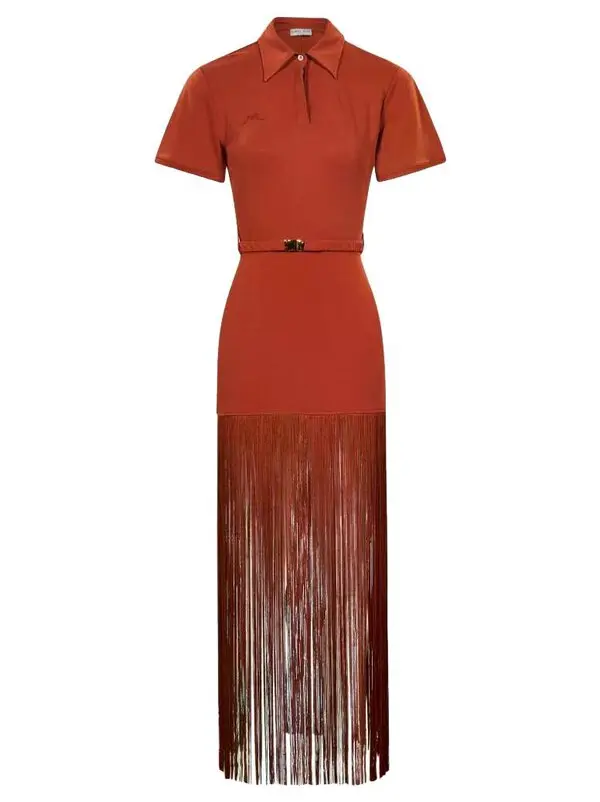 ROWEN ROSE Maxi Dress With Fringed Hem - Brown