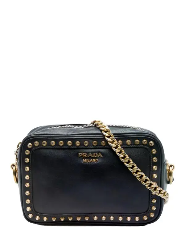 Prada 2010-2026 City Calf Studded Camera Bag Crossbody Bag - Black