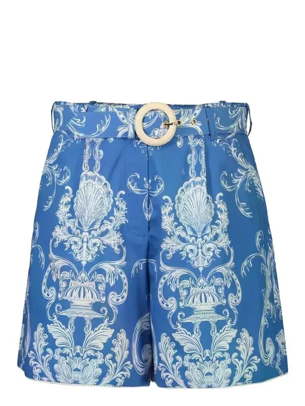 Borgo De Nor Gwen Barocco-print Belted Shorts - Blue