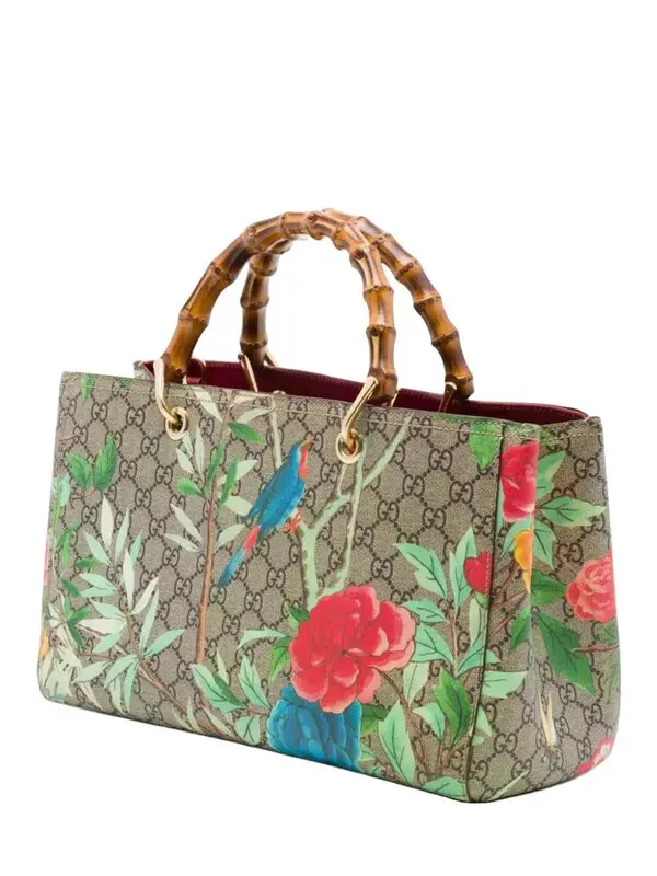 Gucci Gg Supreme Tian Bamboo Shopper Satchel - Neutrals