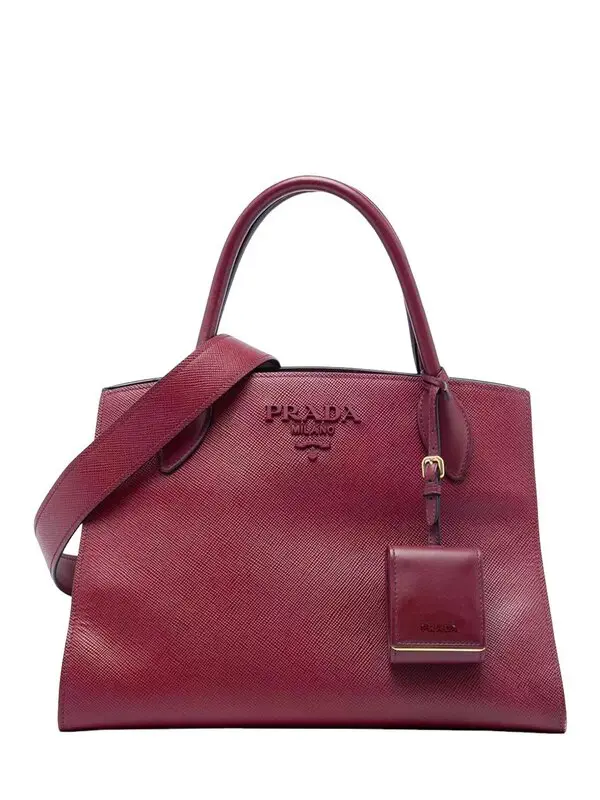 Prada Saffiano Cuir Monochrome Top Handle Tote - Red