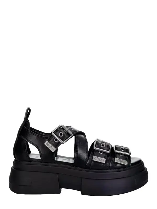 BUFFALO Bolt Buckle-strap Platform Sandals - Black