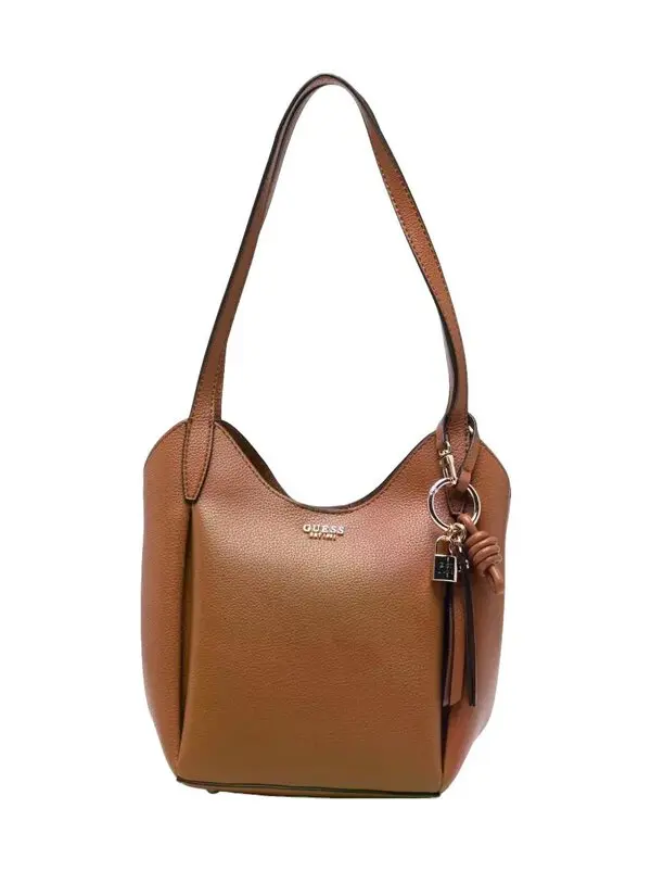Guess Melody Logo-plaque Pebbled Shoulder Bag - Brown