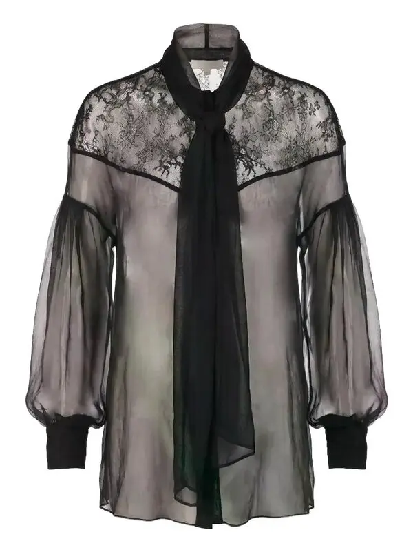 Valentino Garavani Lace-panelled Pussy-bow Shirt - Black