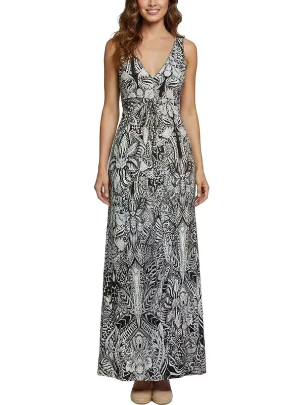 Just Cavalli 2018 Graphic-print Plunge-neck Maxi Dress - Black