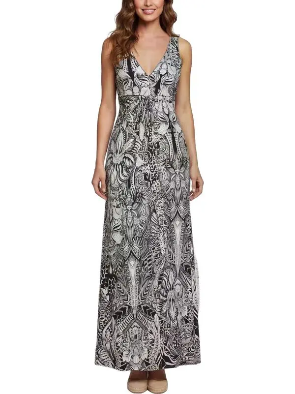 Just Cavalli Graphic-print Plunge-neck Maxi Dress - Black