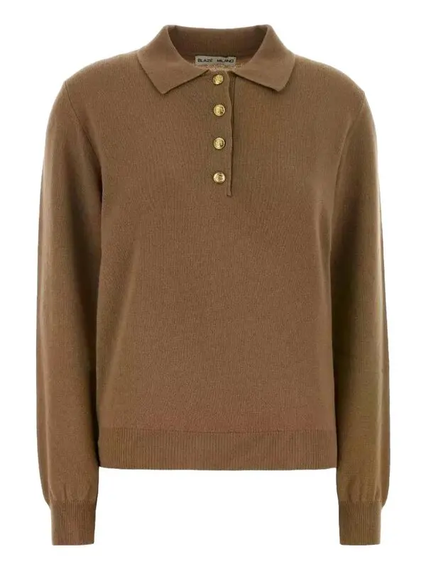BLAZÉ MILANO Camel Knitted Polo Sweater - Brown