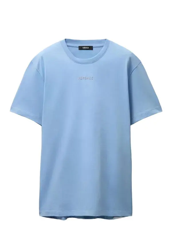 Versace Embroidered Cotton-jersey Slim T-shirt - Blue