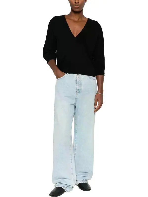 Extreme Cashmere V-neck Three-quarter Sleeve Sweater - Black