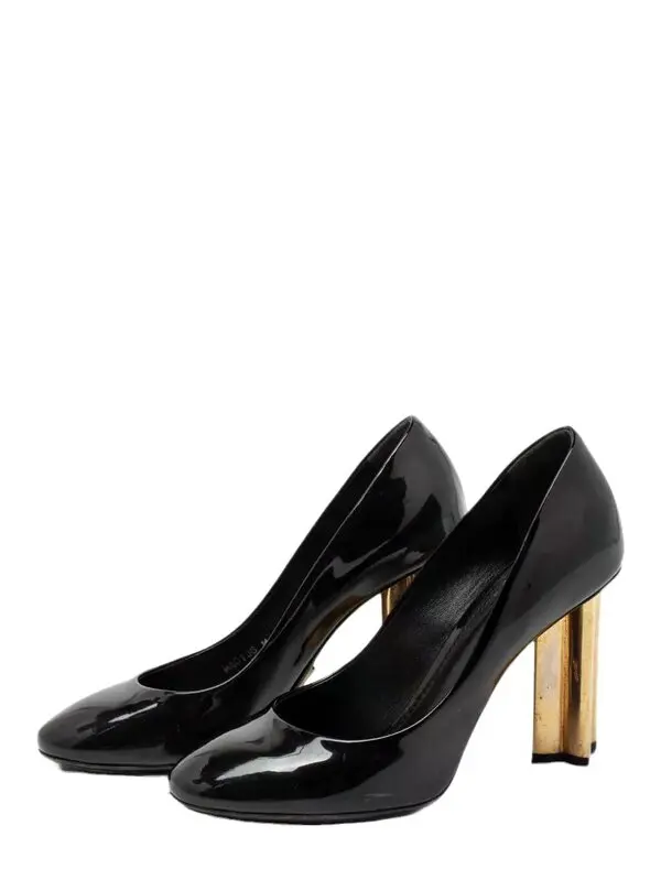 LOUIS VUITTON Patent Leather Round Toe Block Heel Pumps - Black