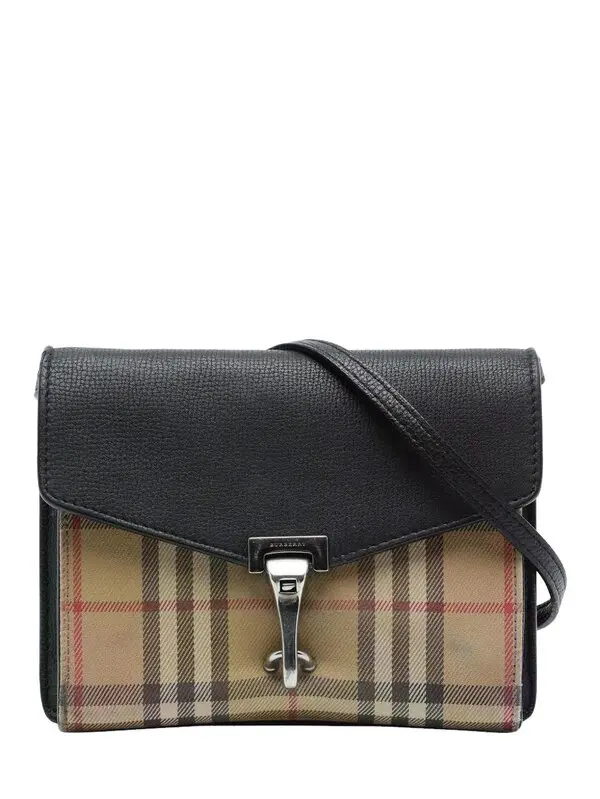 Burberry 2000-2017 Small Leather And House Check Canvas Derby Macken Crossbody Bag - Black