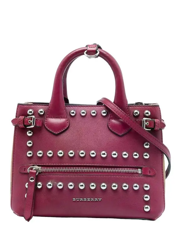 Burberry 2000-2017 Baby Studded Leather And House Check Banner Satchel - Purple