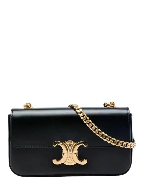 Celine Shiny Calfskin Claude Chain Shoulder Bag - Black