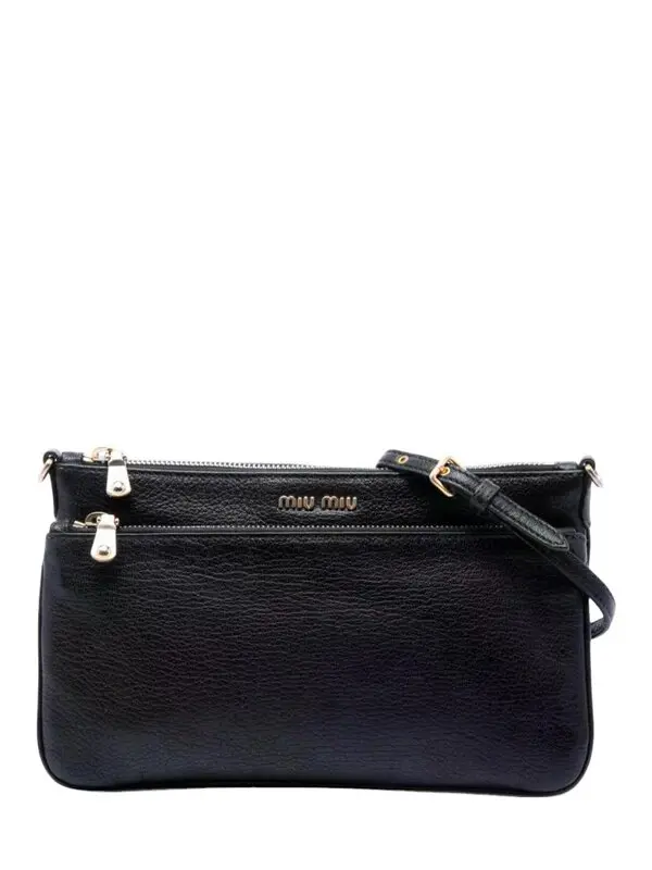 Miu Miu 2010-2026 Goatskin Madras Double Zip Crossbody Bag - Black