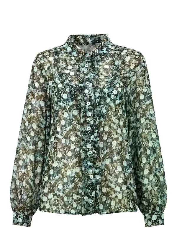 I BLUES Floral Print Ruffled Blouse - Black