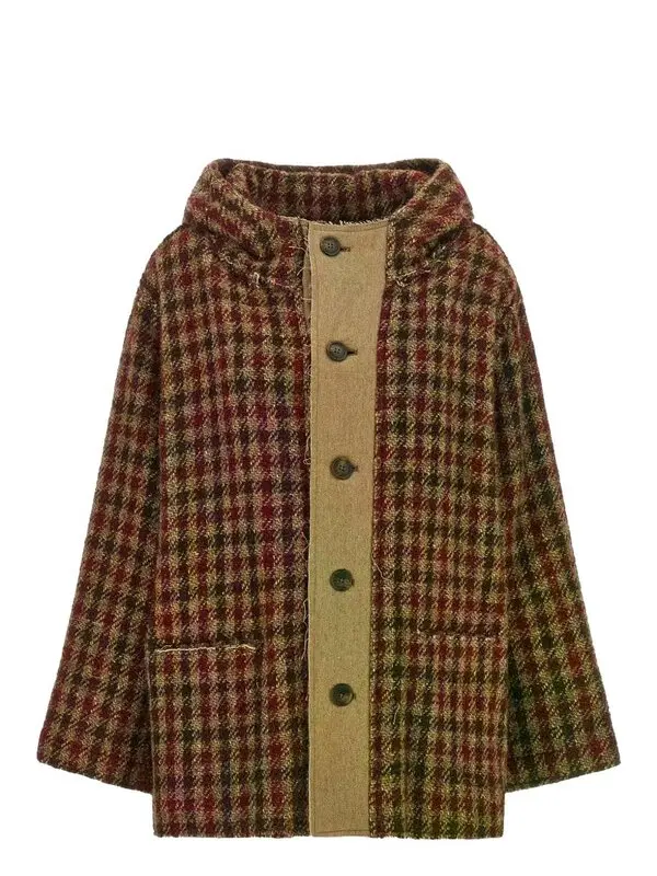R13 Houndstooth Check Hooded Jacket - Brown