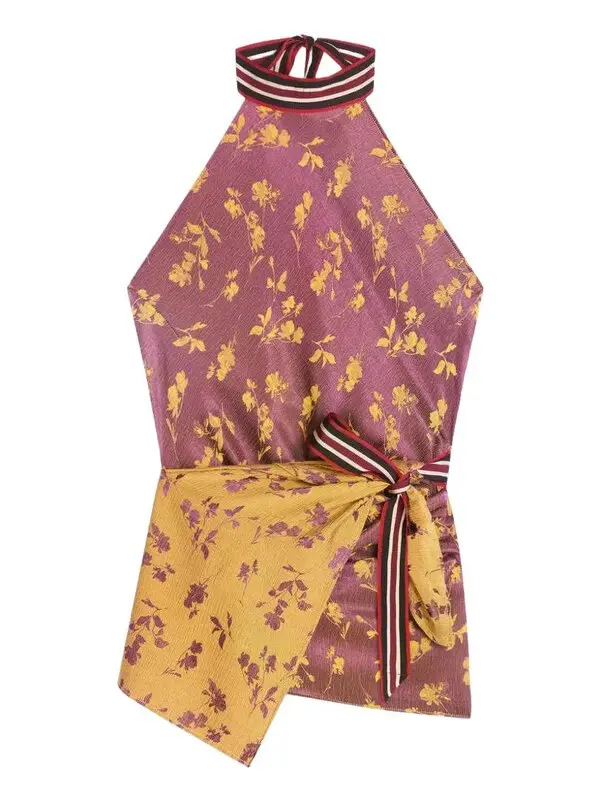 Dries Van Noten Floral Jacquard Halterneck Wrap Top - Purple