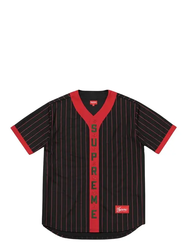Supreme Vertical Logo Baseball Jersey /red - Black
