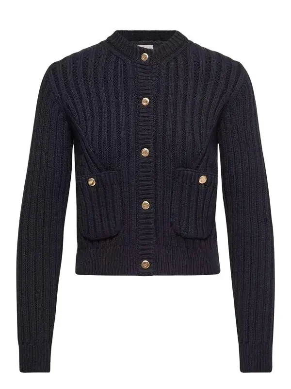 Moncler Ribbed Cardigan With Gold-tone Buttons - Blue