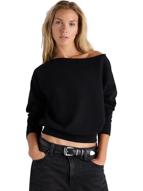 Quince Organic French Terry Off-shoulder Sweatshirt - Bold Black