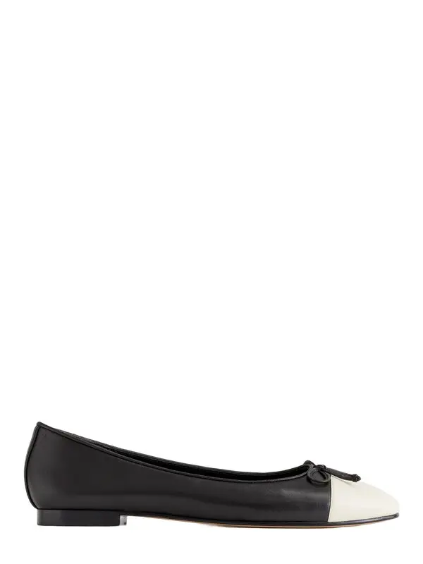 Quince Italian Leather Cap-toe Ballet Flat - Black/bone