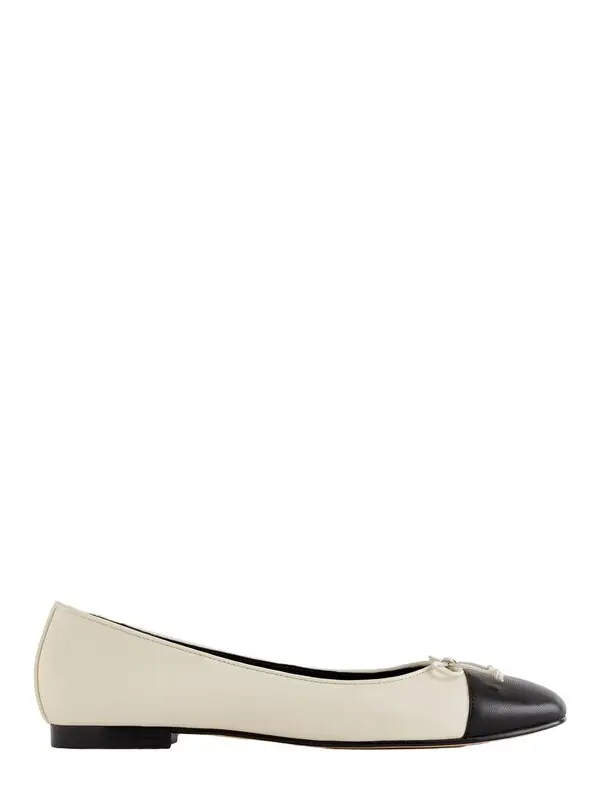 Quince Italian Leather Cap-toe Ballet Flat - Bone/black
