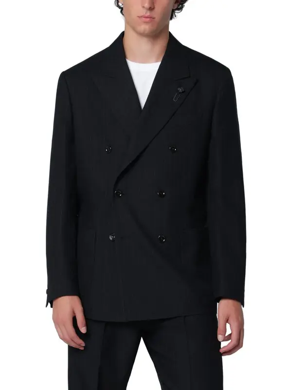 LARDINI Double-breasted Jacket In Wool With Pinstripe Pattern - Blue