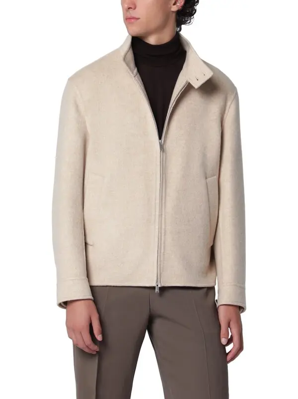 LARDINI Wool And Cashmere Zip-up Jacket - Beige