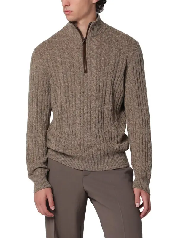 Loro Piana Baby Cashmere Cable-knit Sweater With Zip Neck - Brown