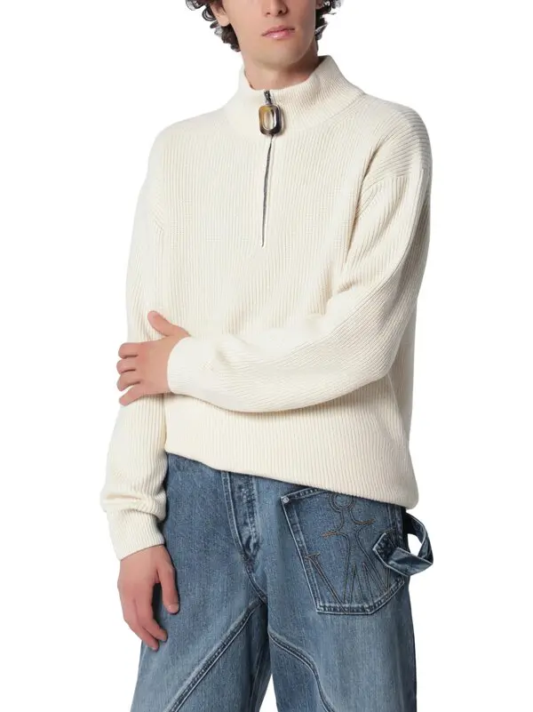 JW Anderson Half-zip Ribbed Wool Blend Sweater - White