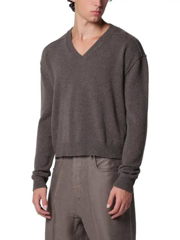 Rick Owens Taupe V-neck Cashmere And Wool Sweater - Grey