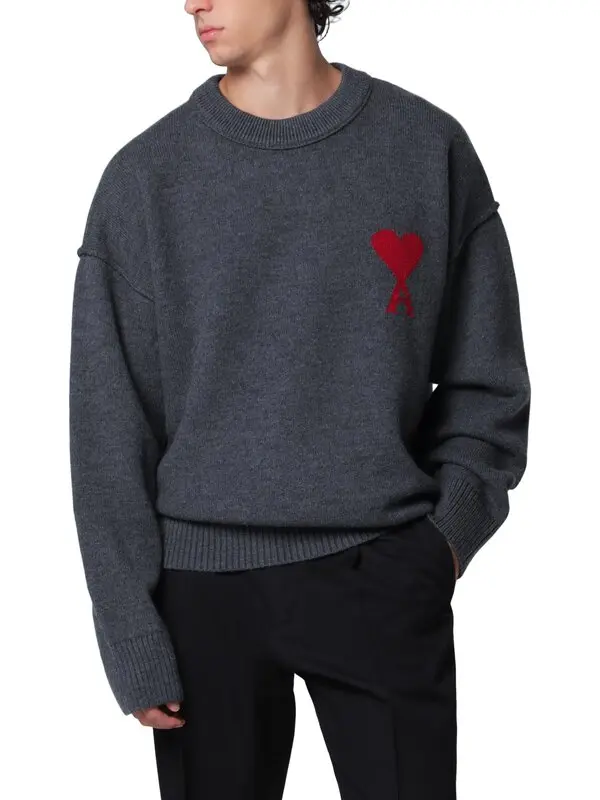 AMI Paris Virgin Wool De Coeur Sweater - Grey