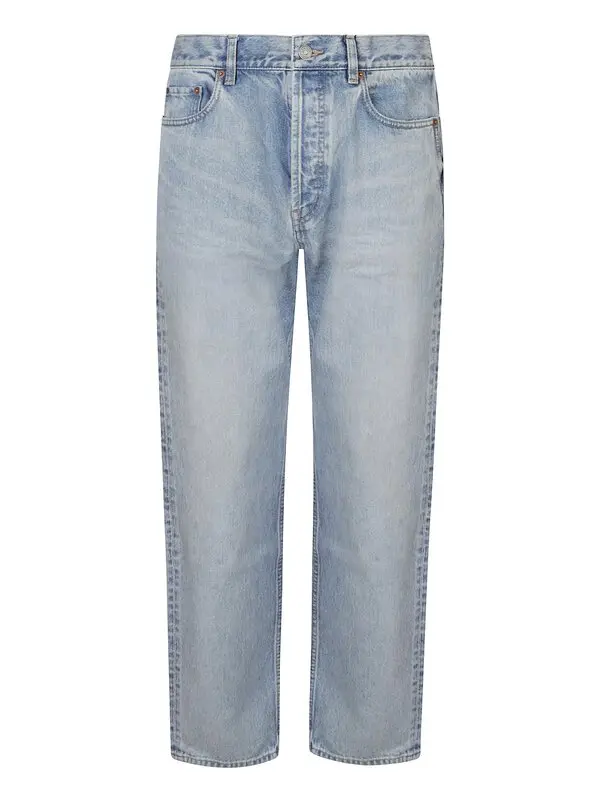 Saint Laurent Straight-leg Jeans With Padded Logo Patch - Light Blue