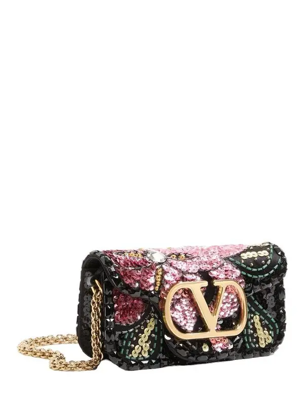 Valentino Garavani Mini Shoulder Bag With Floral Sequin Embellishment And V Logo - Multclnero