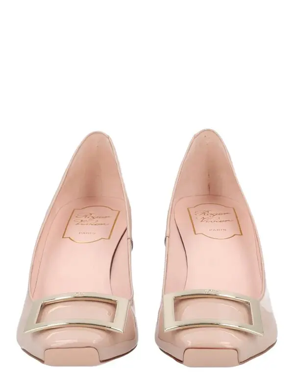 ROGER VIVIER Patent Leather Pointed-toe Flats With Buckle Detail - Ivory