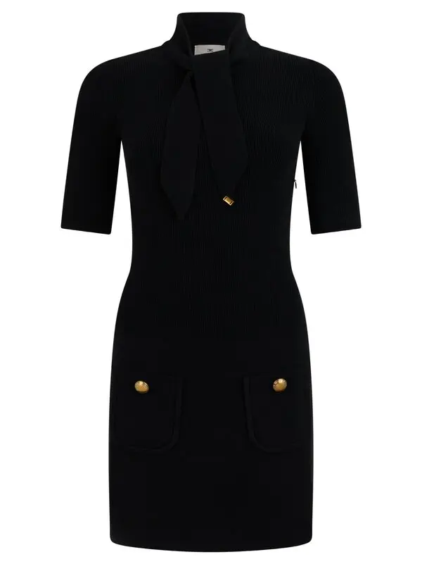 Elisabetta Franchi Mini Knit Dress With Removable Scarf - Black