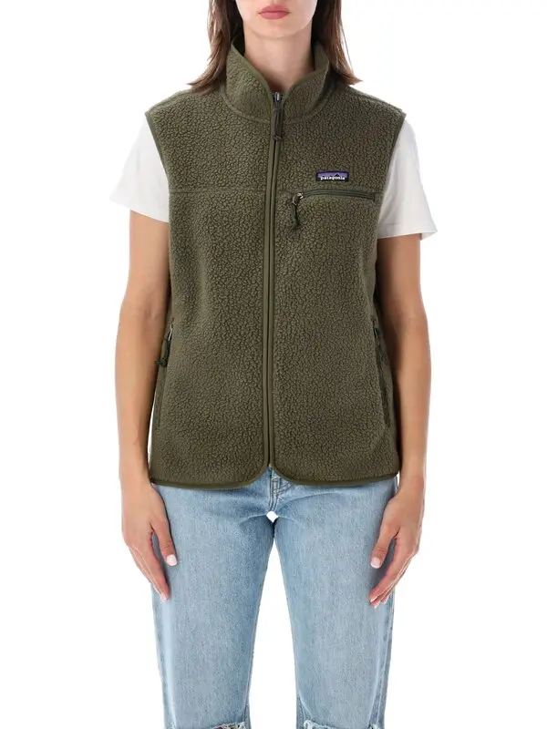 Patagonia Fleece Vest With High Collar And Zip Pockets - Basin Green