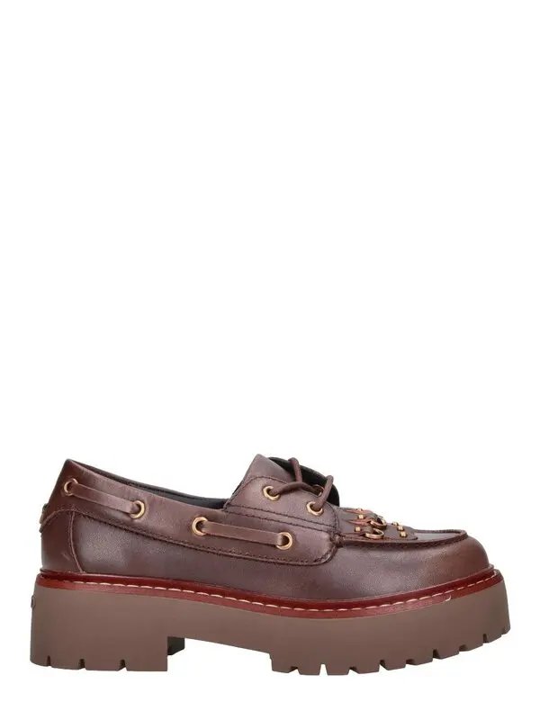 Pinko Platform Lug Sole Leather Loafers - Brown
