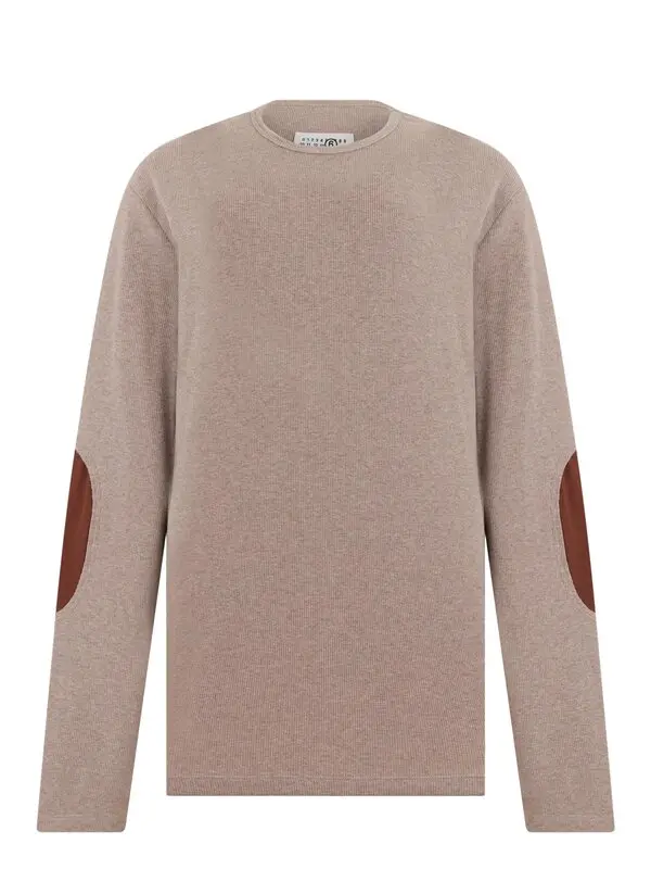 MAISON MARGIELA Ribbed Cotton-wool Blend Long-sleeve Sweater With Appliqué Elbows - Beige