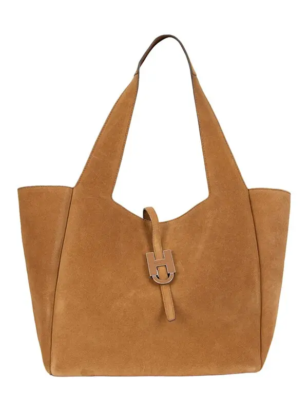 Hogan Suede Shopper Handbag With Shoulder Handles - Brown
