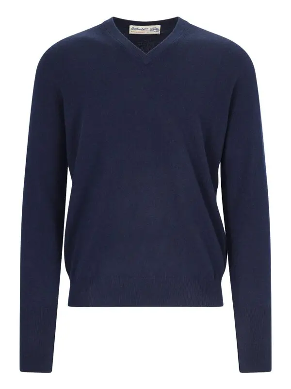 BALLANTYNE V-neck Fine Knit Sweater - Blue