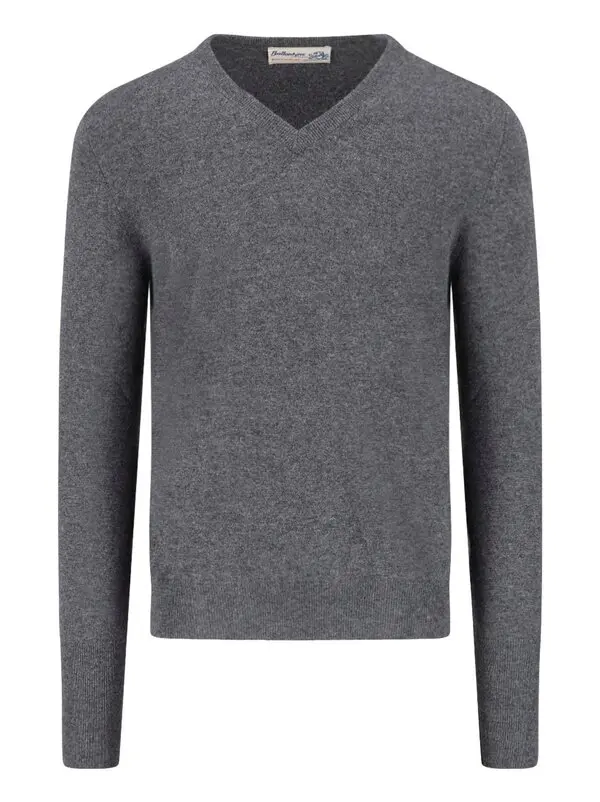 BALLANTYNE V-neck Fine Knit Sweater - Grey