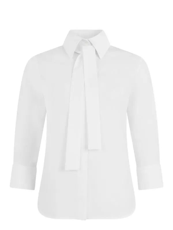 Elisabetta Franchi Lightweight Cotton Long-sleeve Shirt With Tie Neck - White