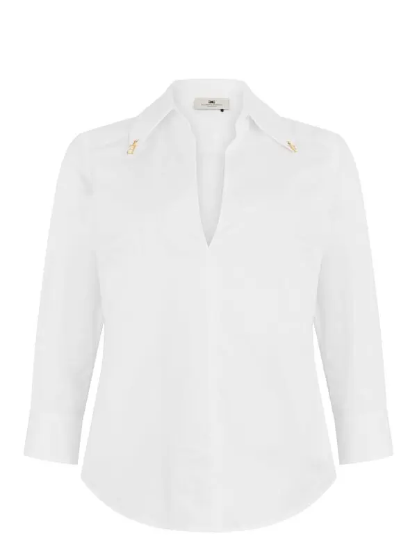 Elisabetta Franchi Cotton V-neck Blouse - White