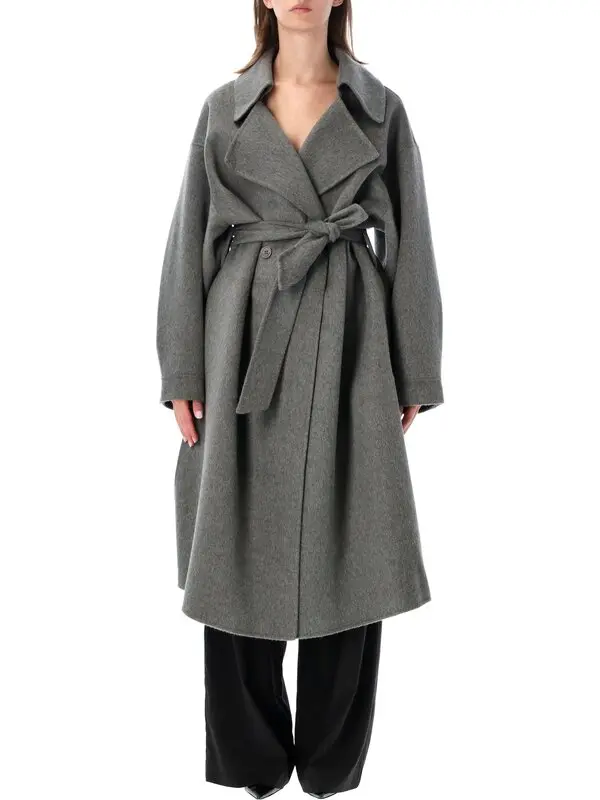 THE FRANKIE SHOP Oversized Wool Blend Trench Coat - Grigio